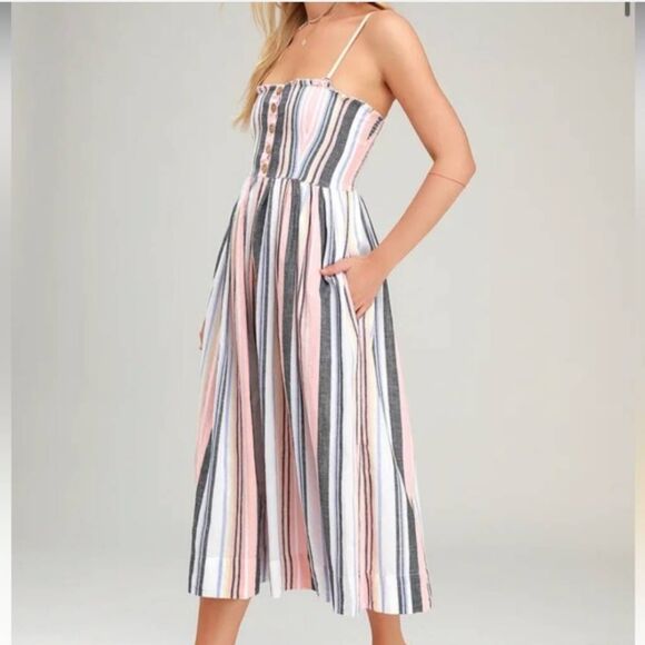 Free People | Dresses | Free People Lilah Striped Midi Dress | Poshmark
